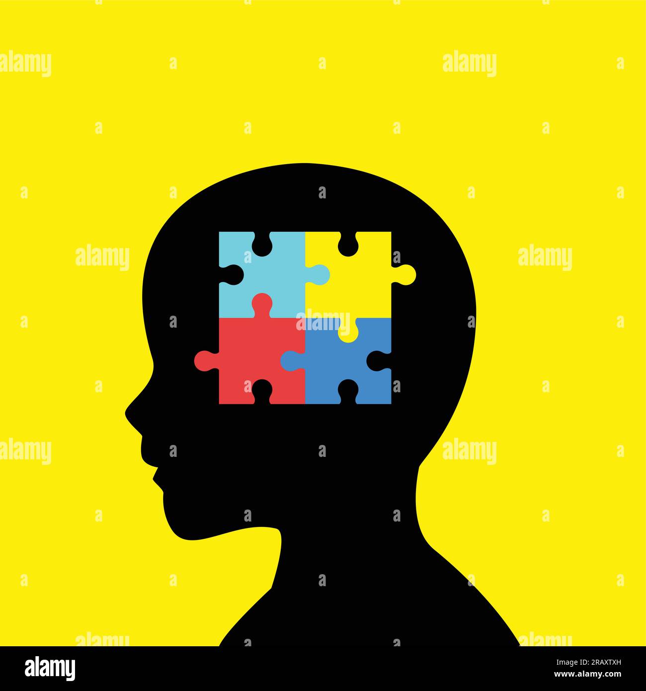 Children head silhouette with colorful jigsaw puzzle symbolizing autism ...