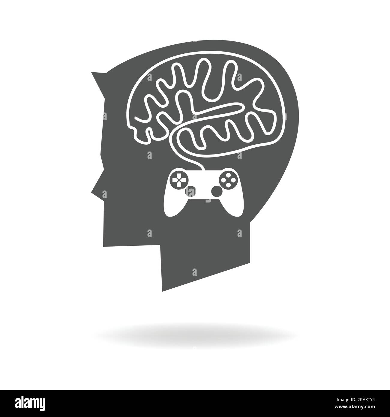 Graphic illustration of a boy head with brain made from game stick ...