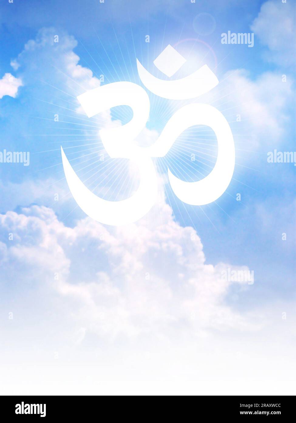 Aum or Om symbol of Hinduism on clouds Stock Photo - Alamy