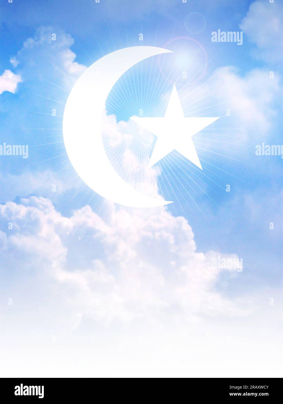 Star and Crescent Moon, symbol of Islam on clouds Stock Photo - Alamy