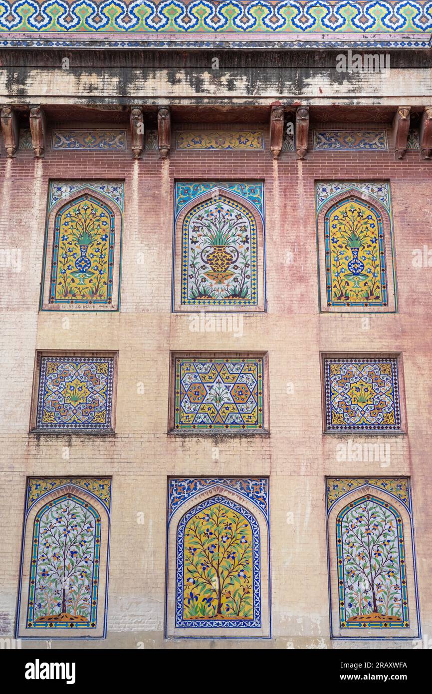Colorful kashi-kari or faience tile mosaic pannels with floral and ...