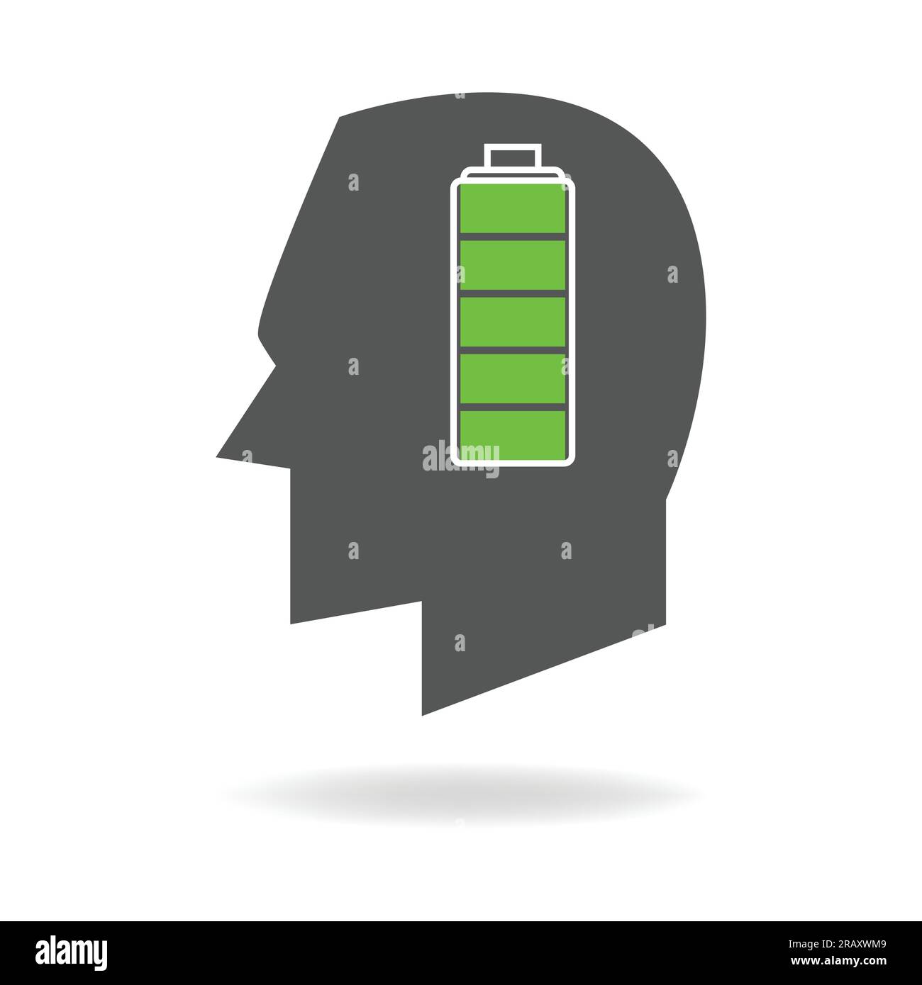 Graphic illustration of human head with full battery indicator Stock ...