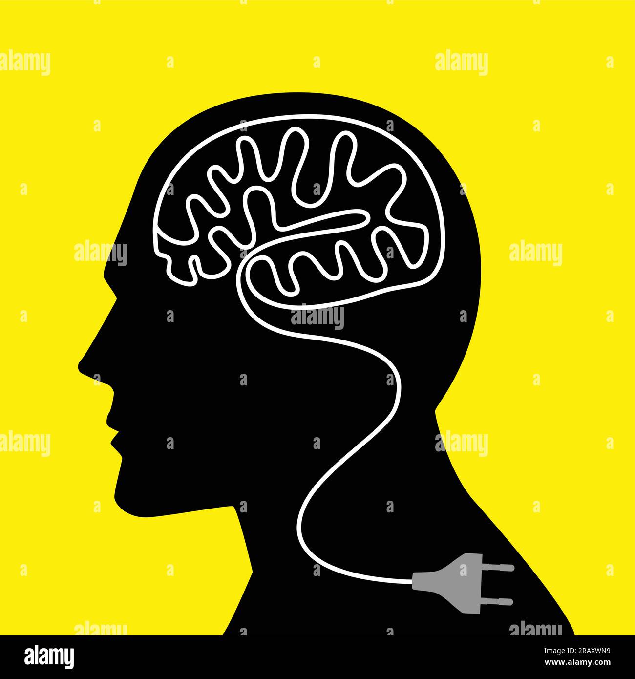 Graphic illustration of a human head with unplug power cable that ...