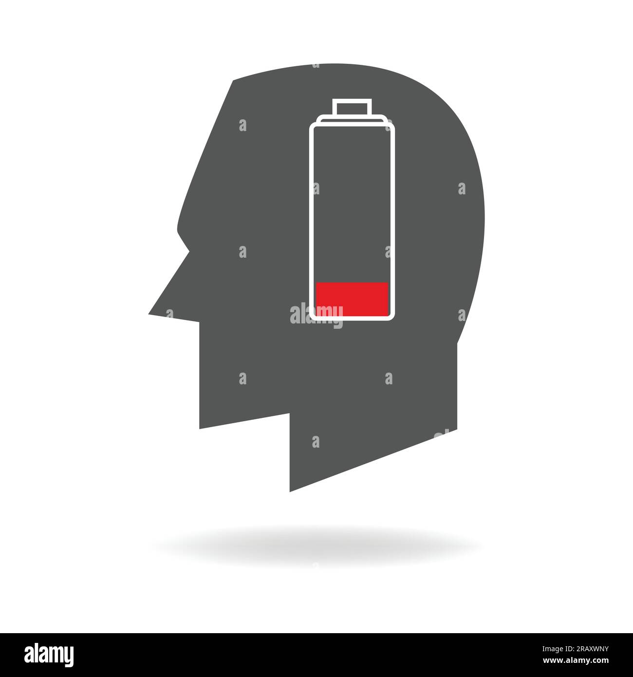 Graphic illustration of human head with empty battery indicator Stock ...