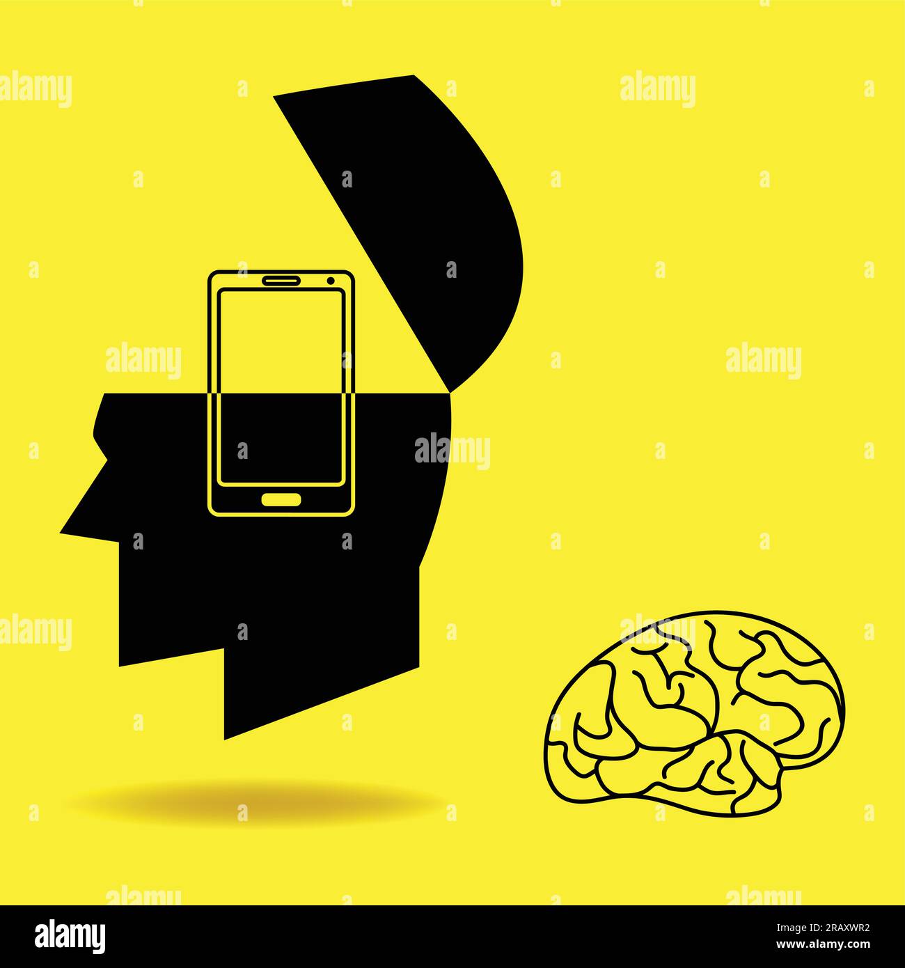Graphic illustration of human brain being replaced by a smart phone ...