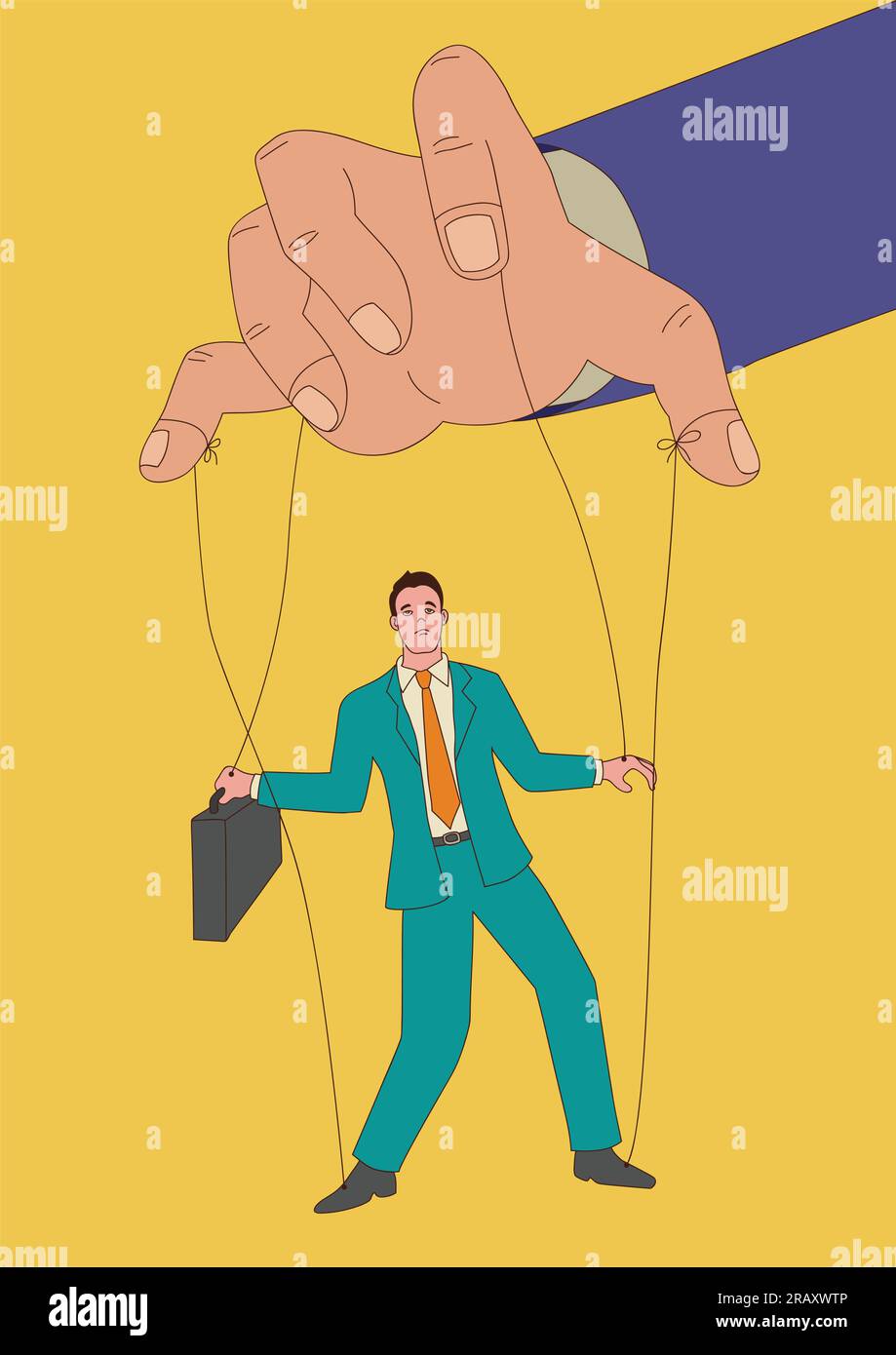 Naive art or cartoon illustration of puppet master controlling a ...