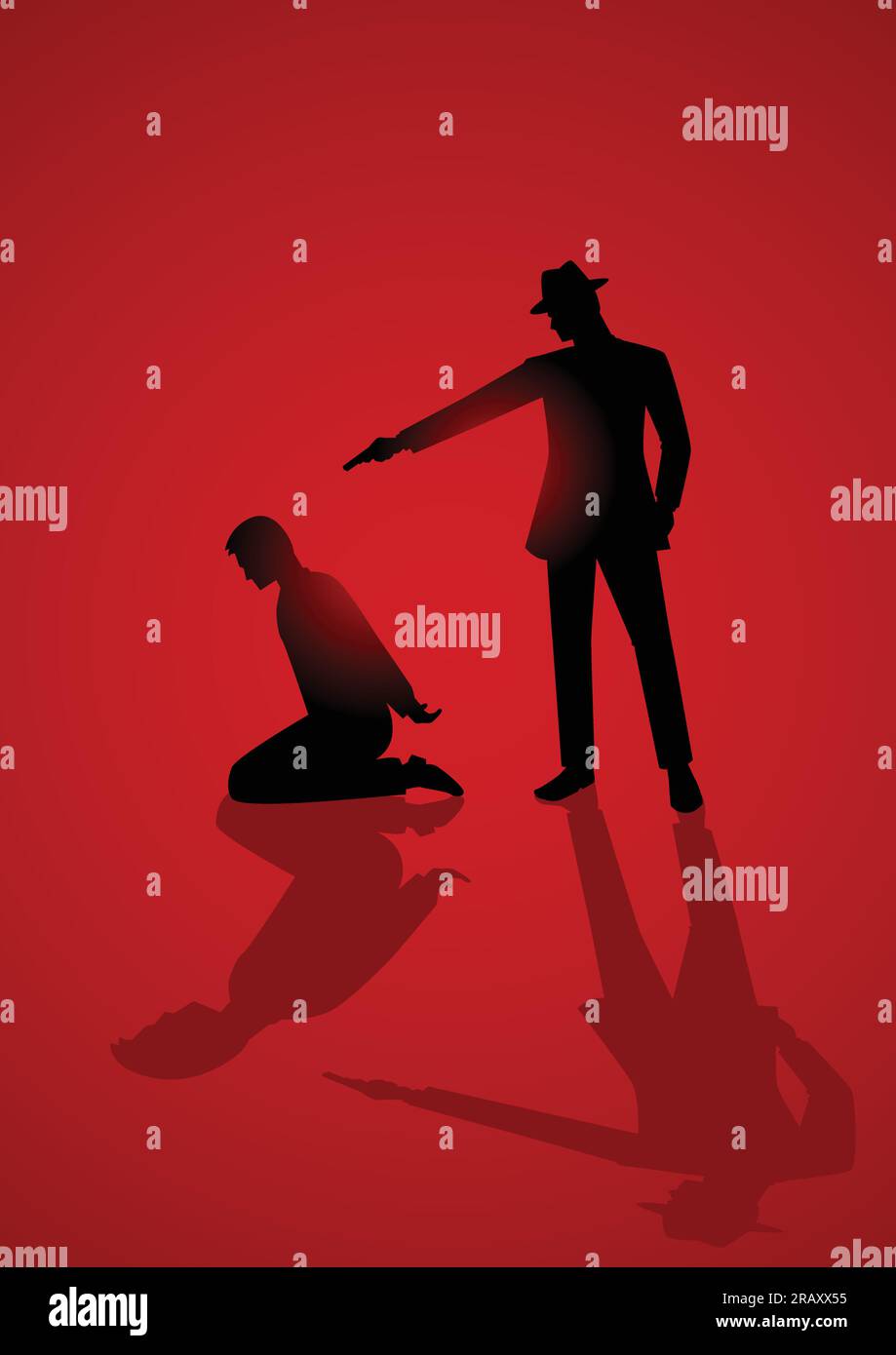 Silhouette Illustration Of A Man Aiming A Gun To The Kneeling Mans