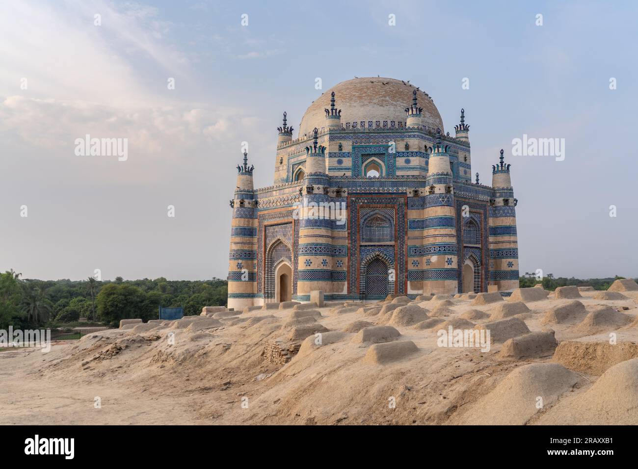 Landscape view of ancient medieval blue tomb of Bibi Jawindi with ...