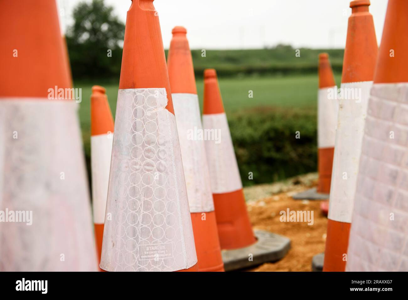 Traffic cones on a road construction site in the UK Stock Photo - Alamy