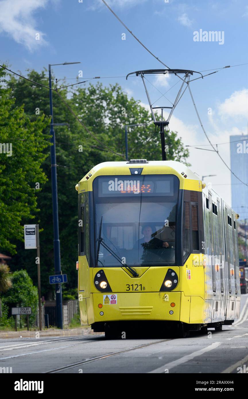 Manchester Metrolink tram travelling through Salford,England Stock ...