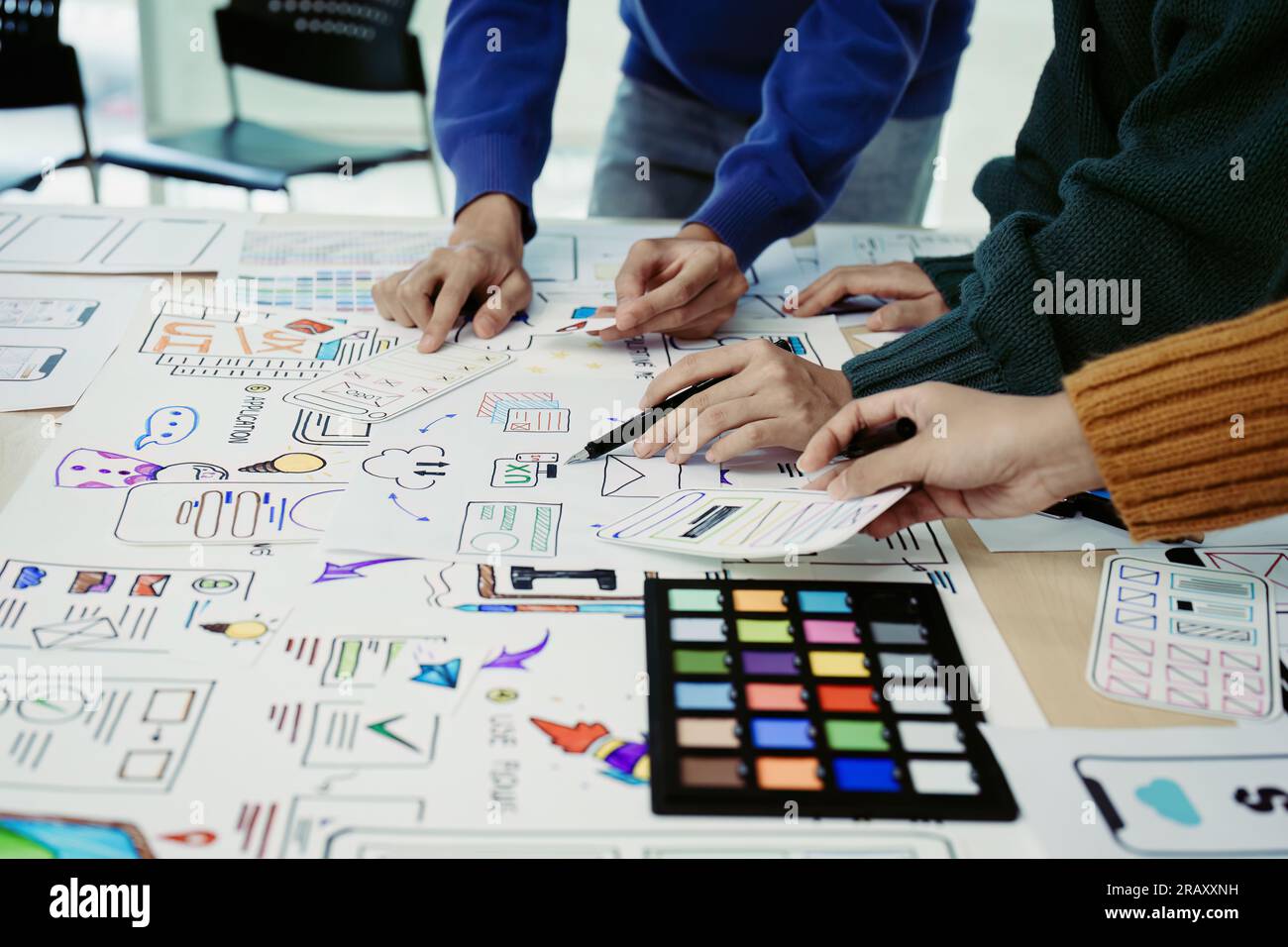 Team of Creative Web, Graphic Designer planning, drawing website ux ui ...