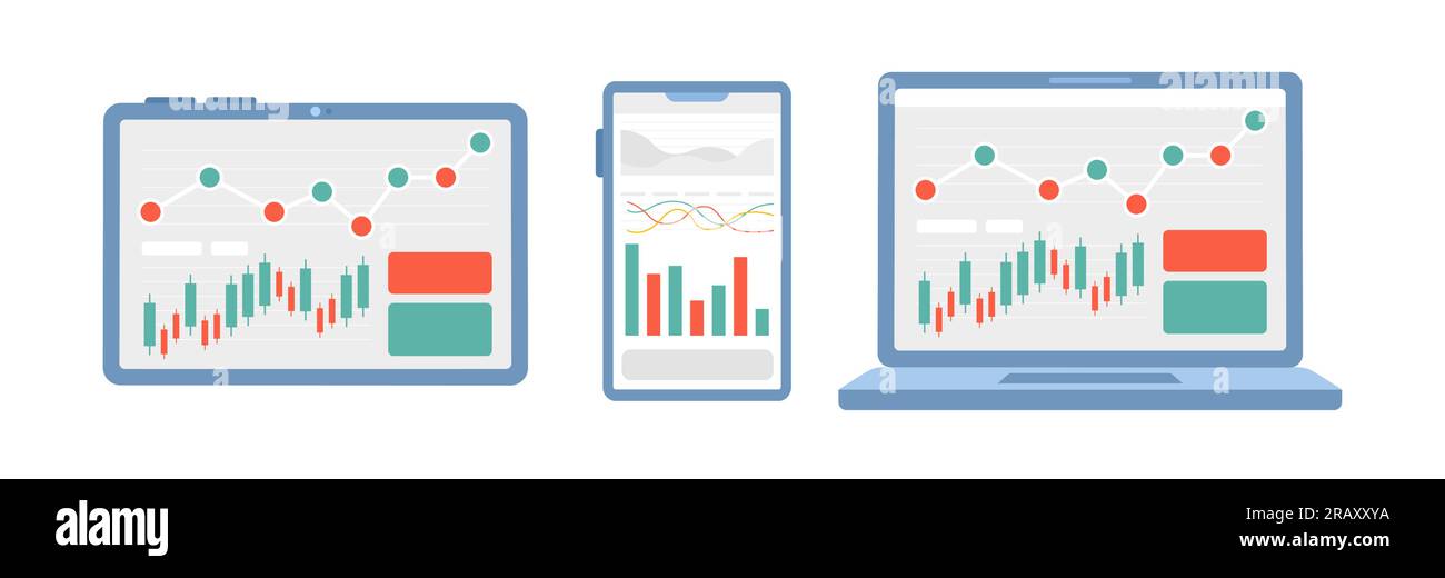 Devices With Diagrams And Charts Semi Flat Colour Vector Object Stock Vector Image And Art Alamy