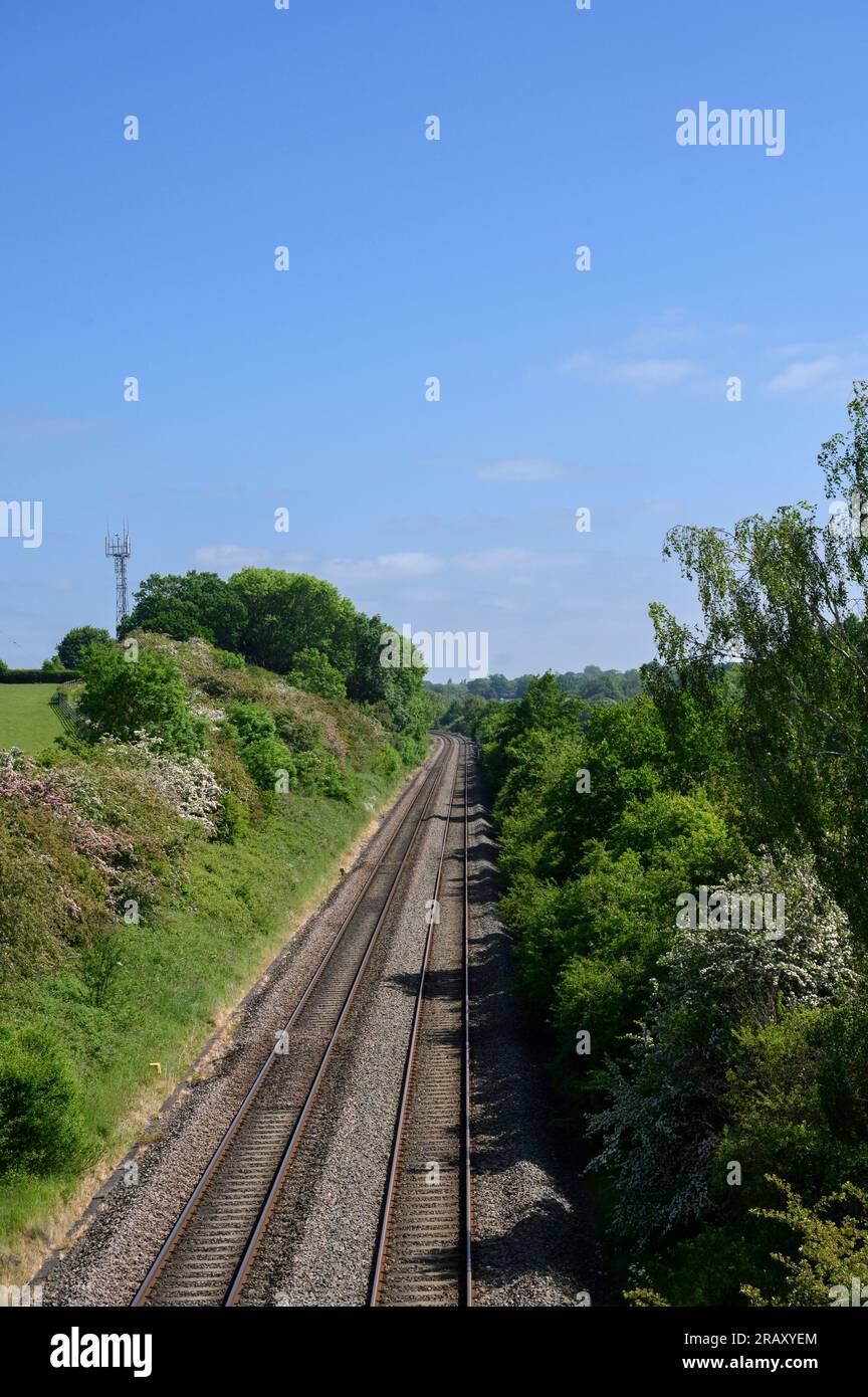 Empty railway track stretching into the distance, England Stock Photo ...