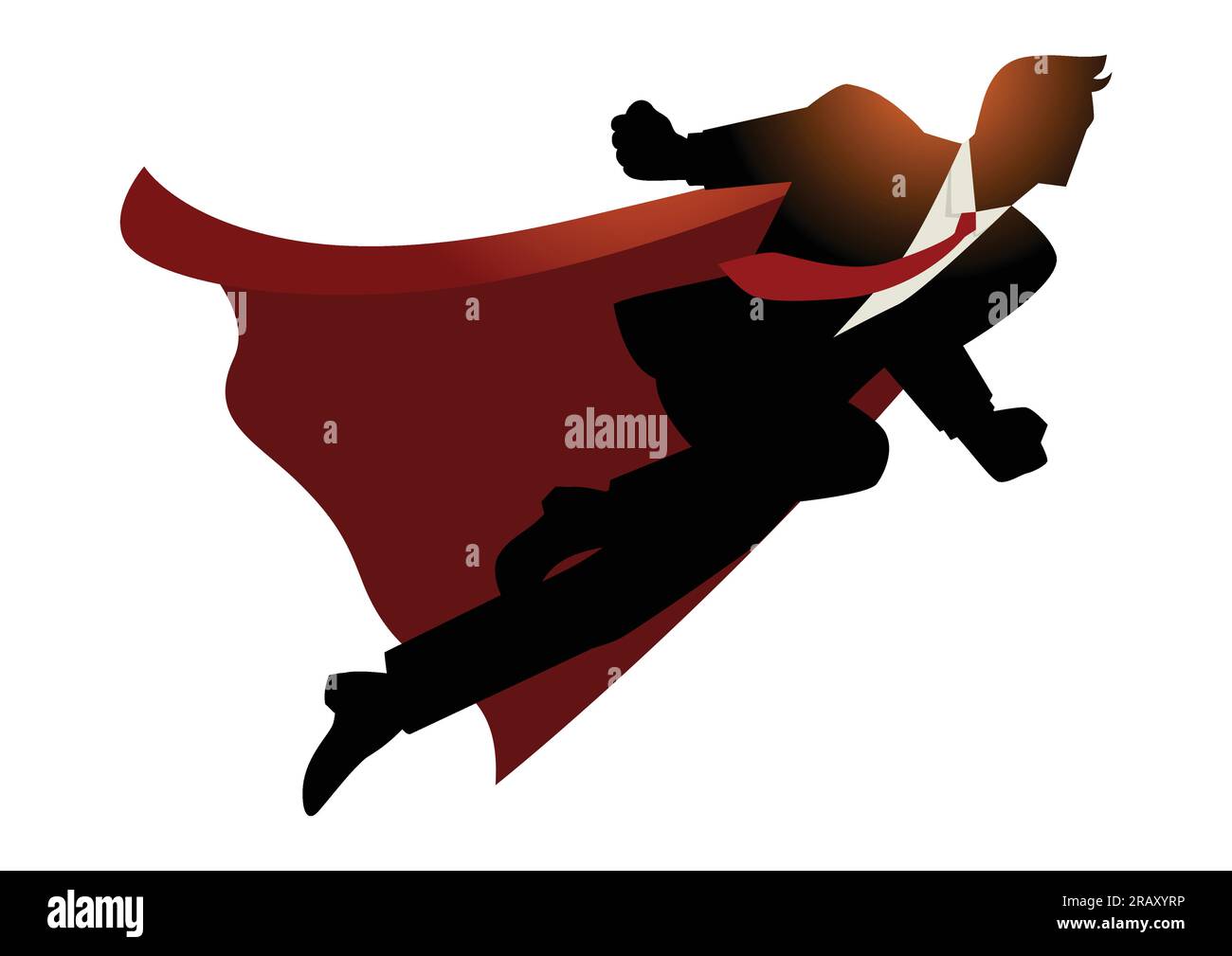 Cartoon silhouette of a businessman as superhero flying fast ...