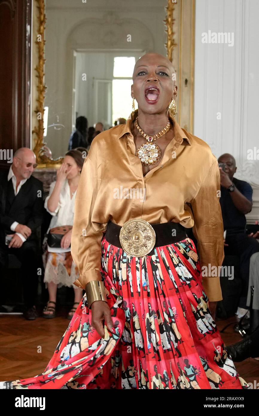 Rebecca Ayoko wears a creation for the Imane Ayissi Haute Couture Fall ...