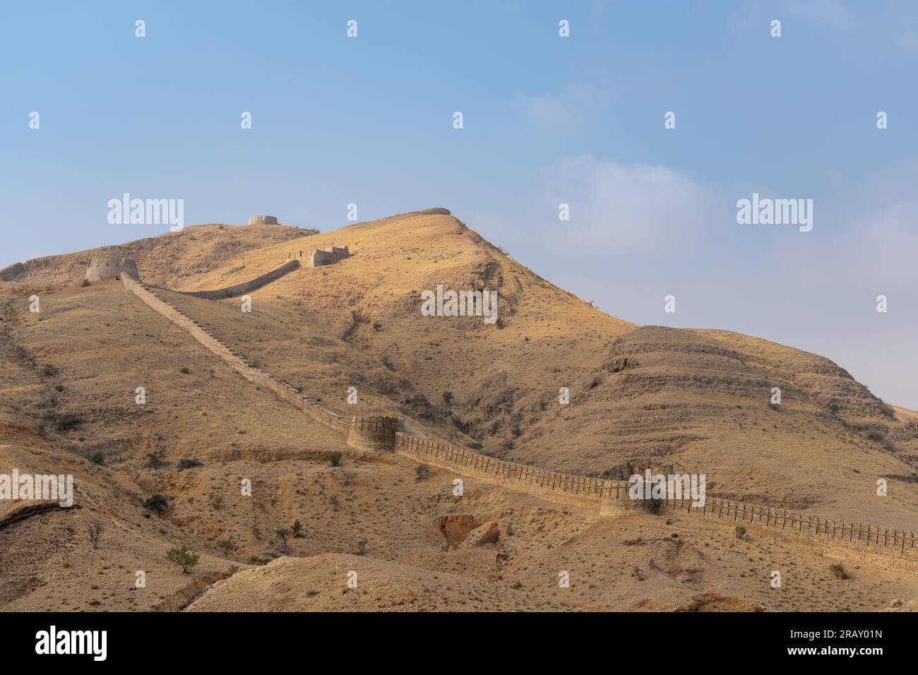 Landscape view of ramparts at ancient Ranikot fort known as the great ...