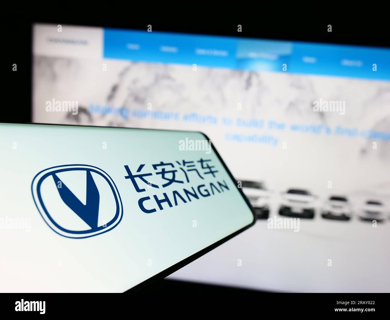 Mobile phone with logo of Chinese company Changan Automobile Co. Ltd ...