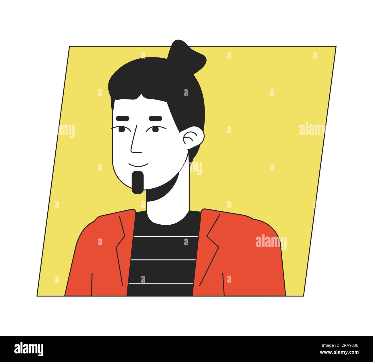 Millennial man with bun hairstyle and beard flat color cartoon avatar ...