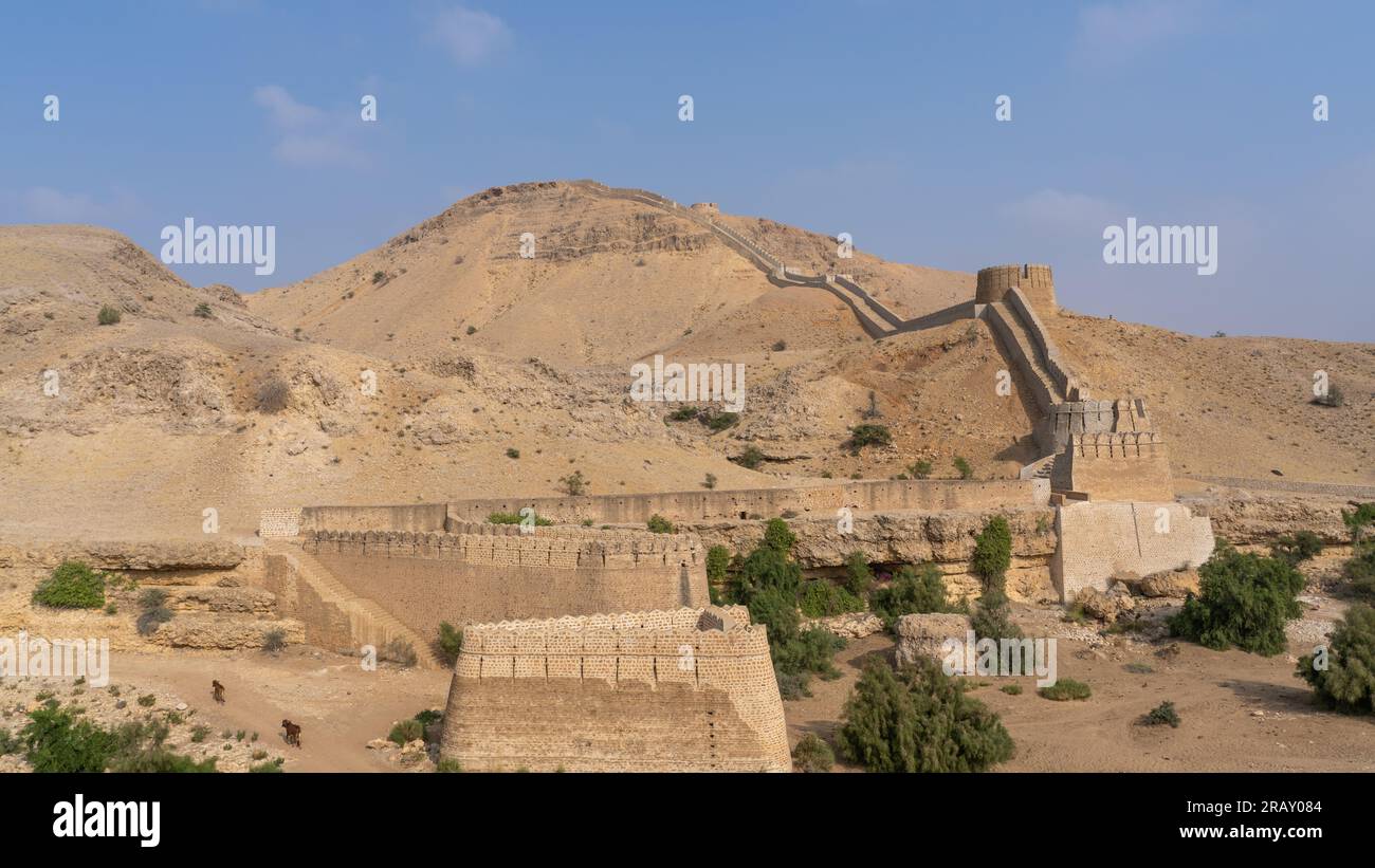 Landscape view of Sann gate and ramparts at ancient Ranikot fort known ...