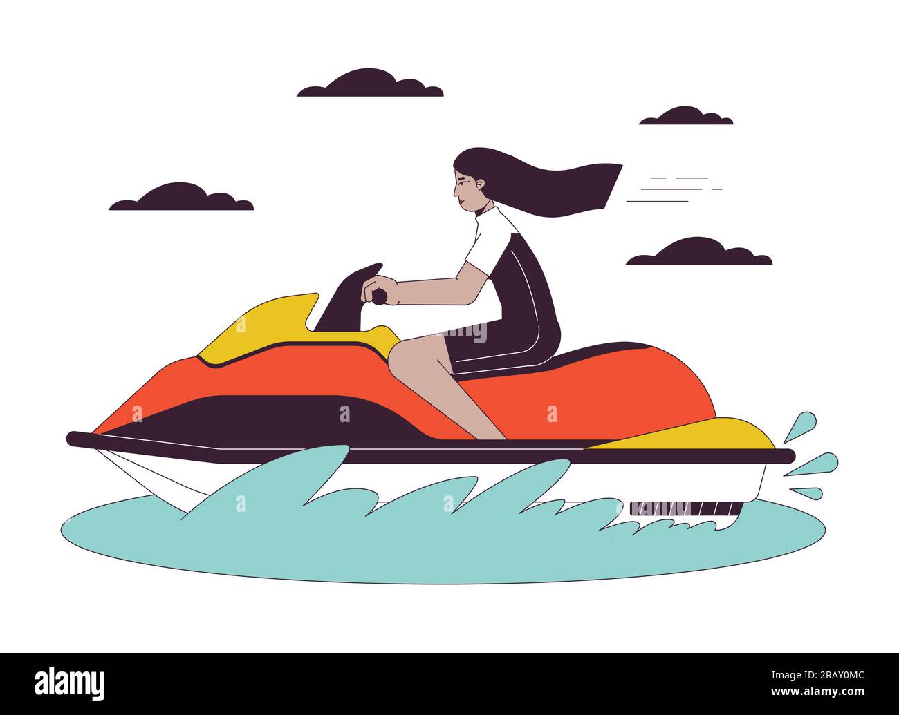 Jet ski riding flat line vector spot illustration Stock Vector Image ...
