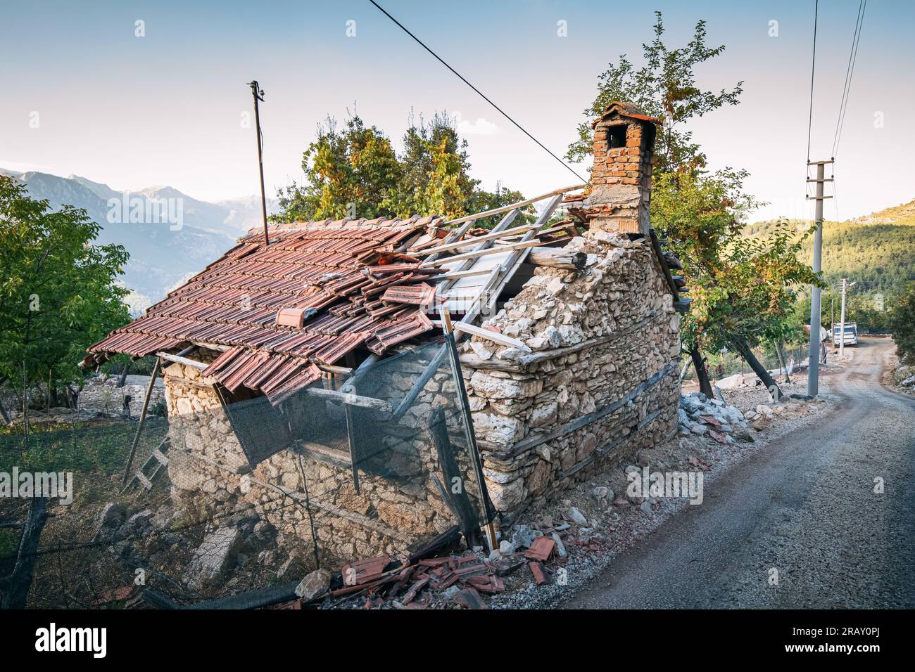 Ruined after earthquake old village stone house Stock Photo - Alamy