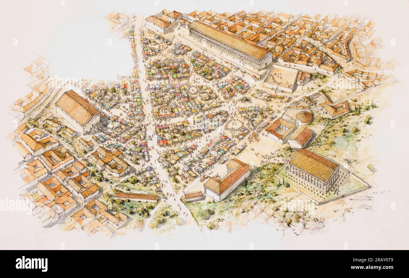 The Agora in an Ancient Greek city, illustration Stock Photo - Alamy