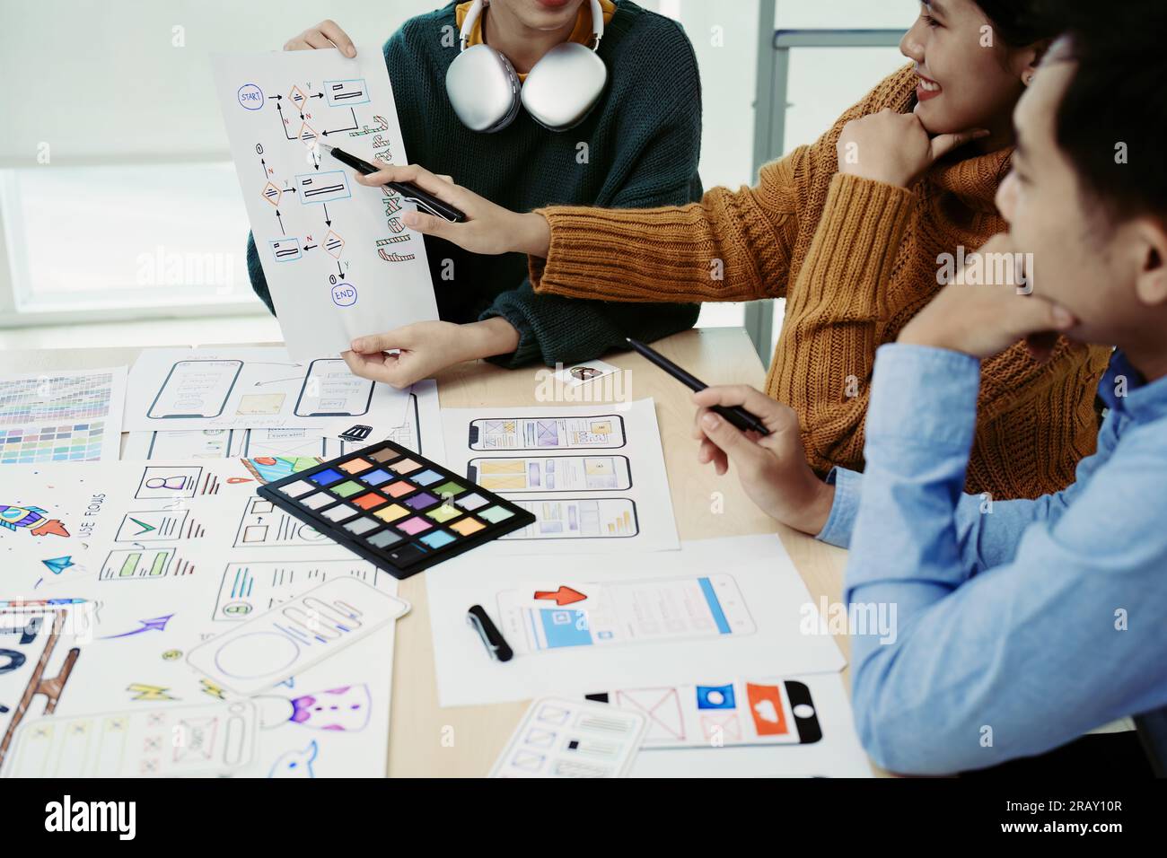 Team of Creative Web, Graphic Designer planning, drawing website ux ui ...