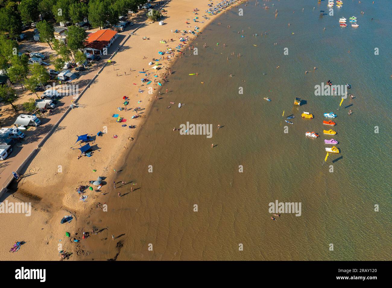 Aerial view of Rajska plaza (The Paradise Beach) on Rab Island, Croatia ...