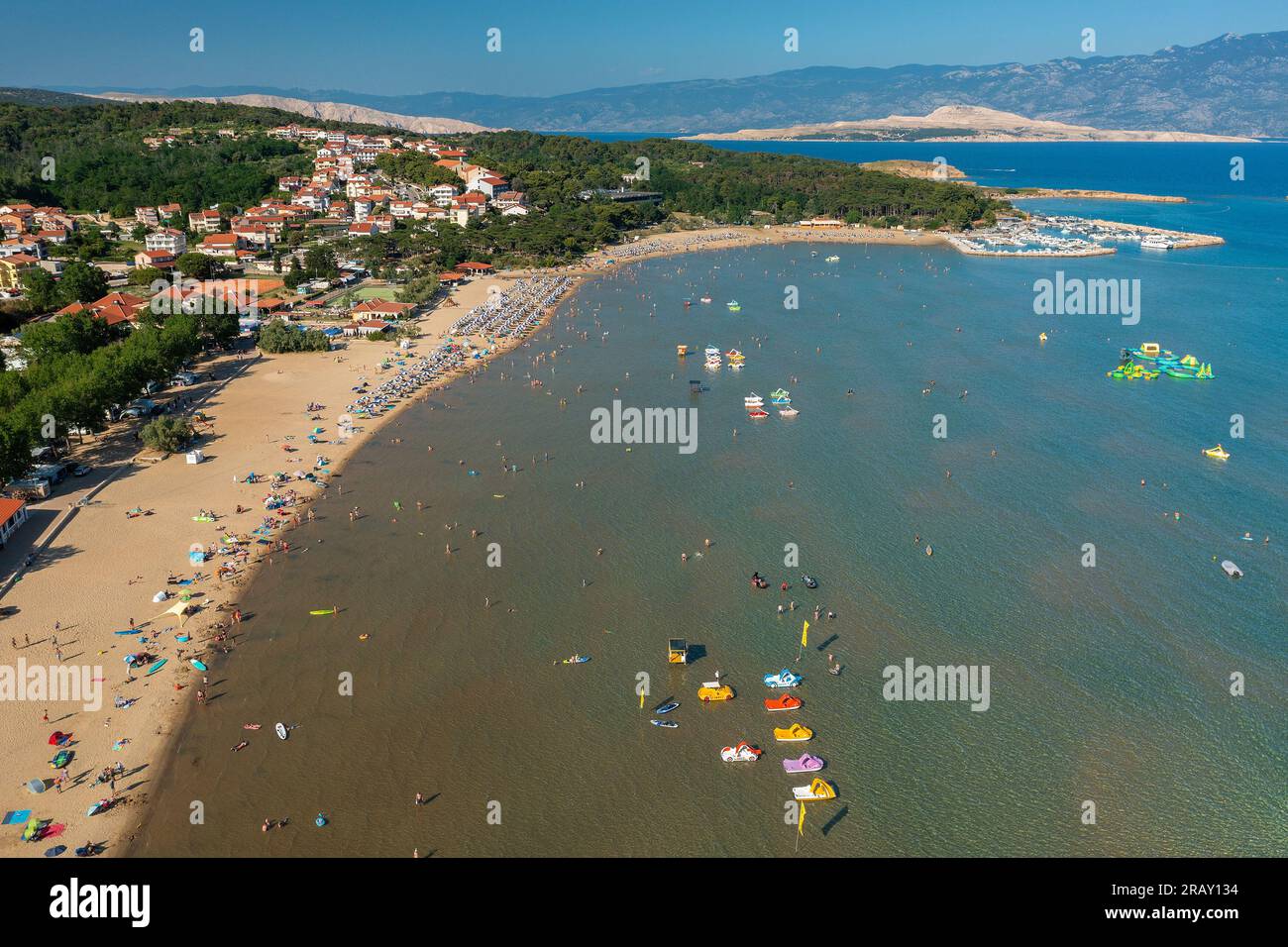 Aerial view of Rajska plaza (The Paradise Beach) on Rab Island, Croatia ...