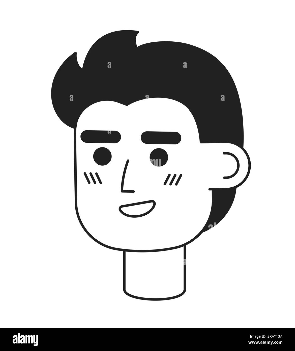 Positive Handsome Young Man Monochrome Flat Linear Character Head Stock