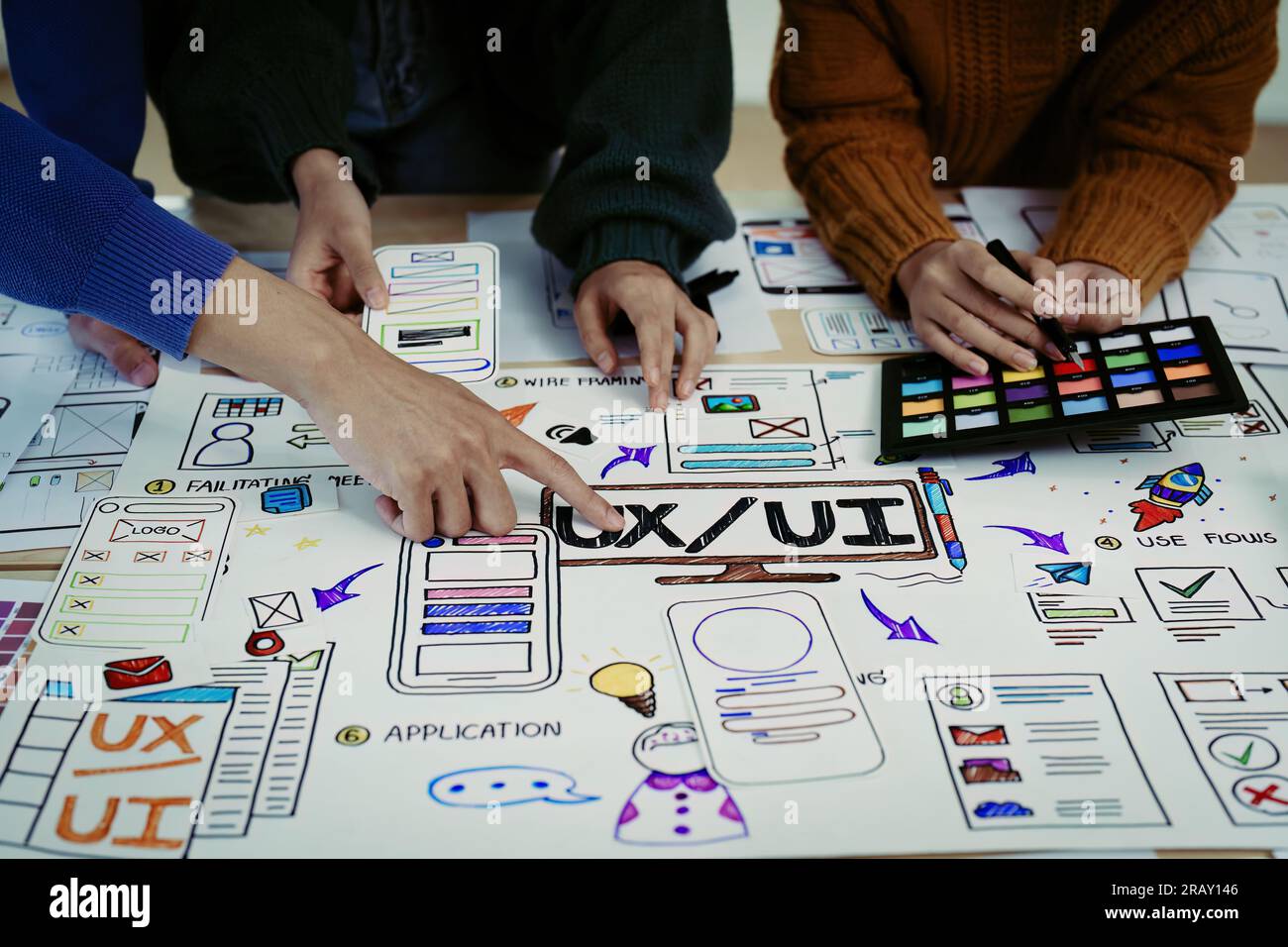 Team of Creative Web, Graphic Designer planning, drawing website ux ui ...