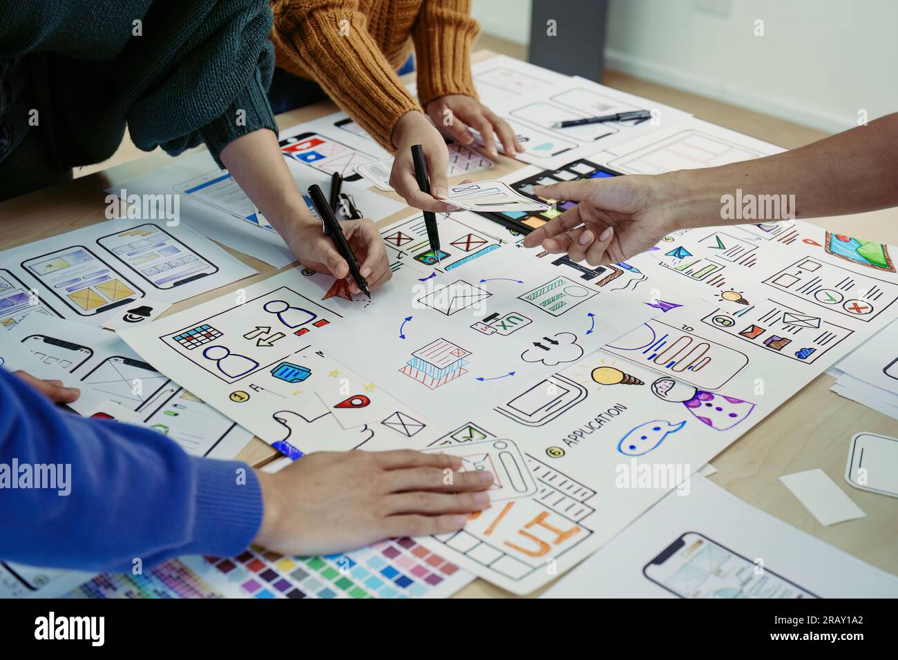 Team of Creative Web, Graphic Designer planning, drawing website ux ui ...