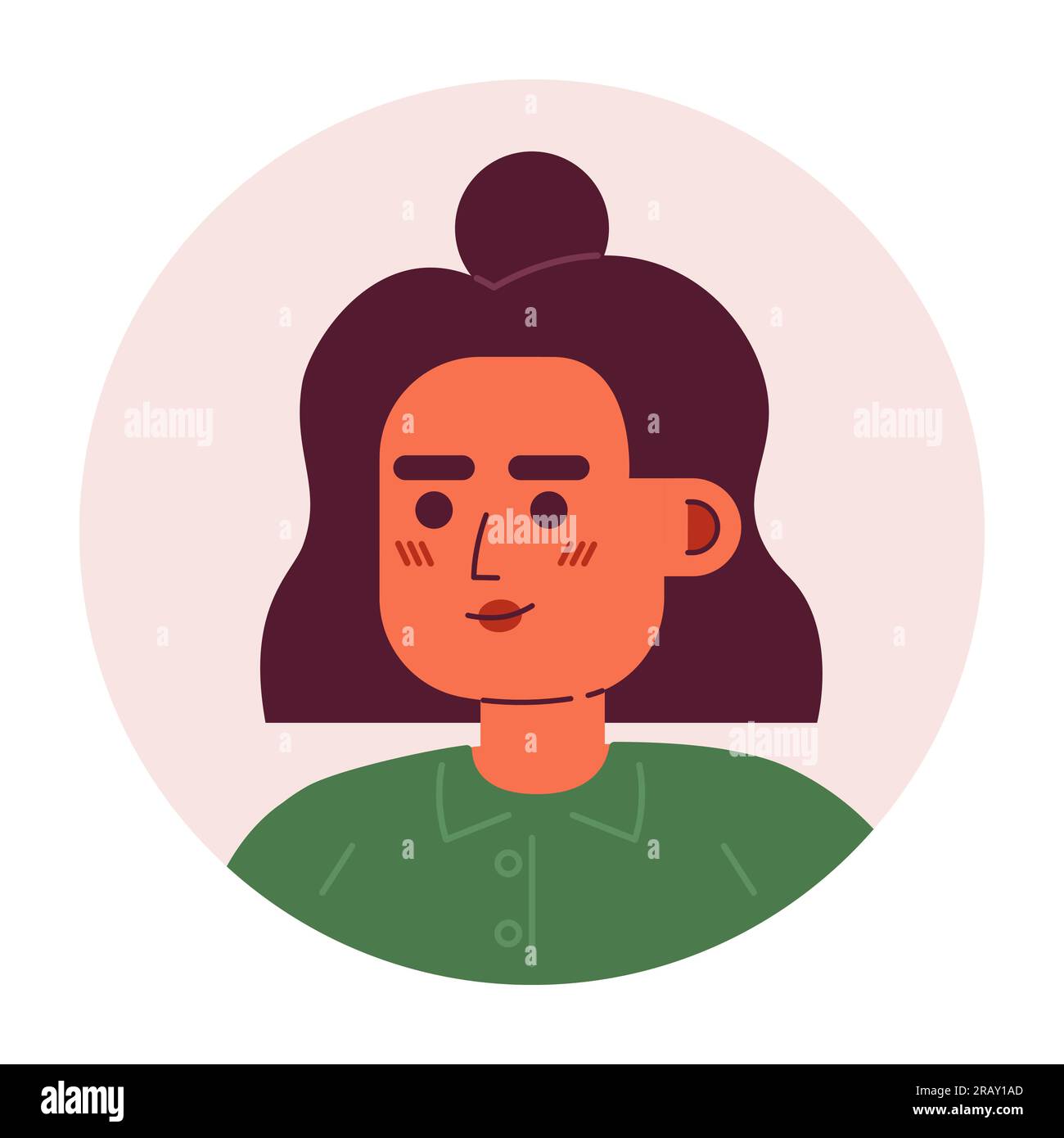 Hispanic girl with messy bun hairstyle semi flat vector character head ...