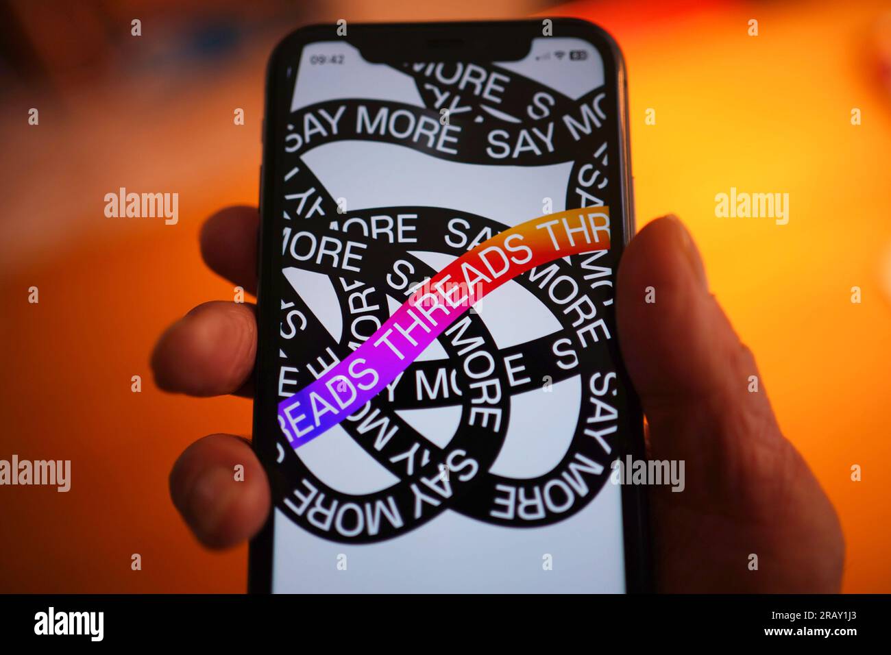 An Apple iPhone screen showing the Threads app. The new app billed as a ...