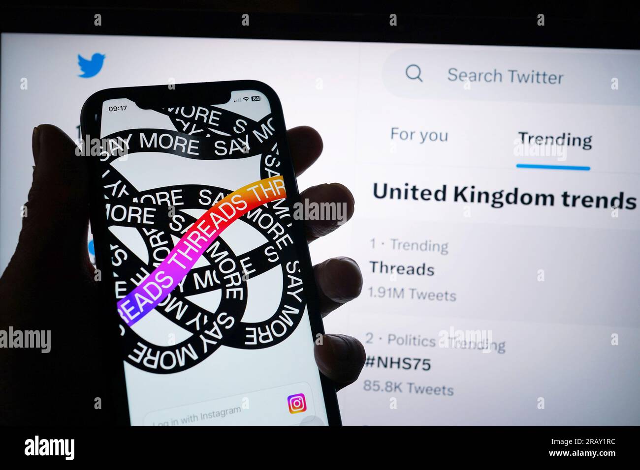 An Apple iPhone screen showing the Threads app. The new app billed as a ...