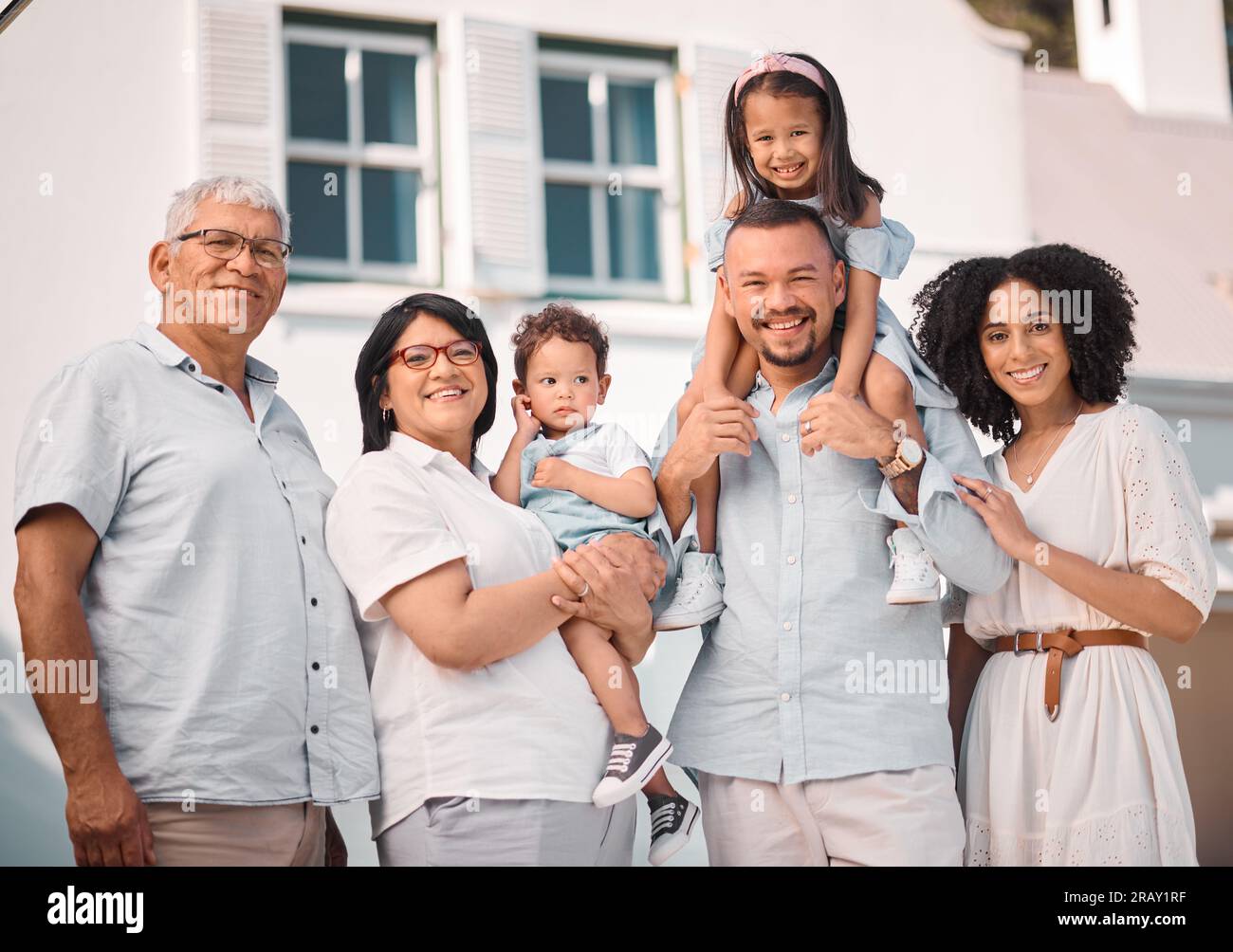 Family, portrait and generations with happiness and outdoor, people on ...
