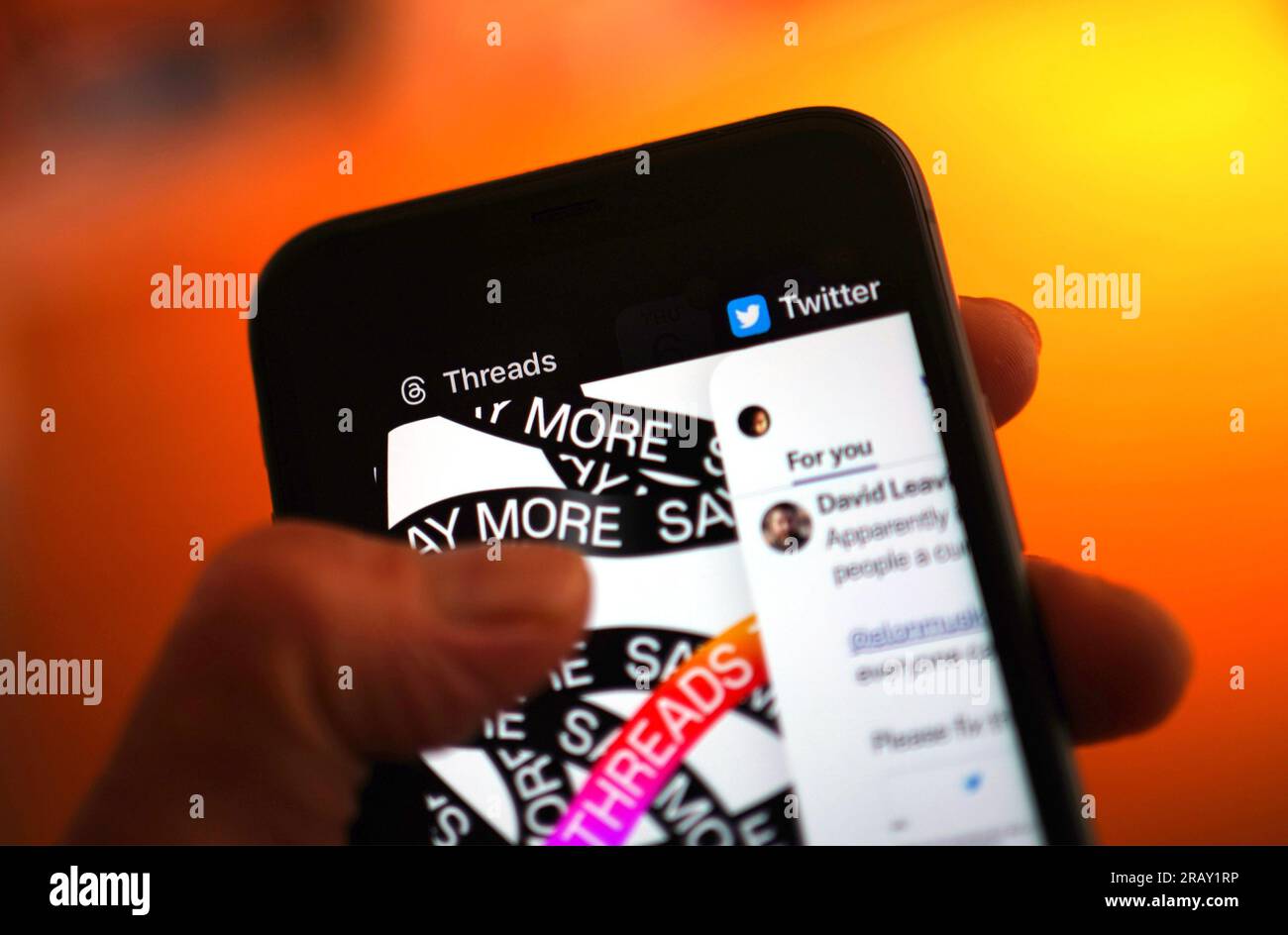 An Apple iPhone screen showing the Threads app. The new app billed as a ...