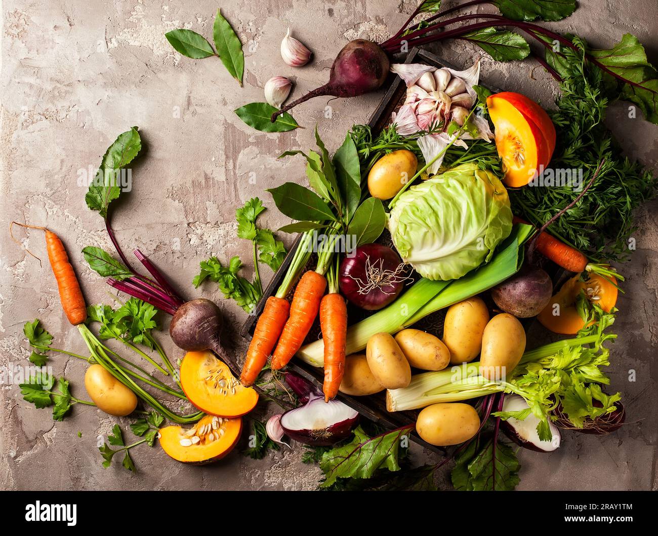 Variety of fresh raw vegetable ingredients for cooking of vegetable ...