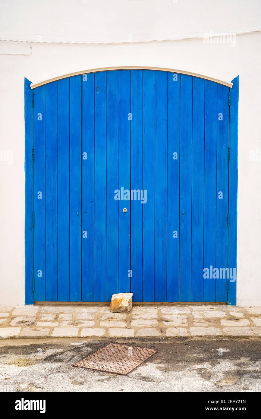 blue wooden gate in mediterranean style Stock Photo - Alamy