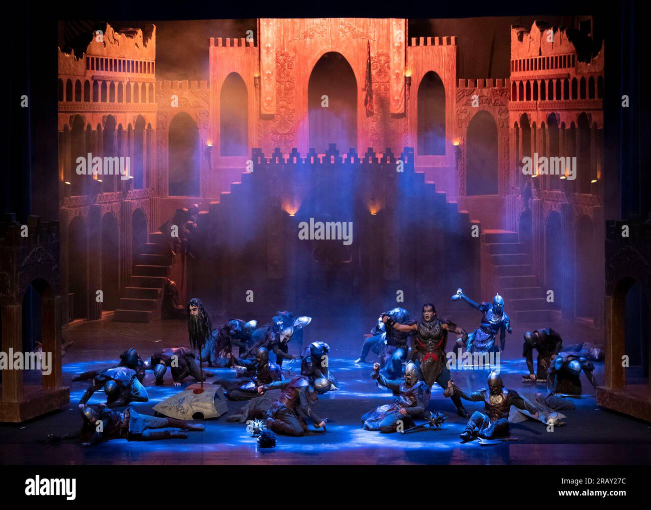 Iranian actor, Banipal Shomon (5th R) performs with other actors in the ...