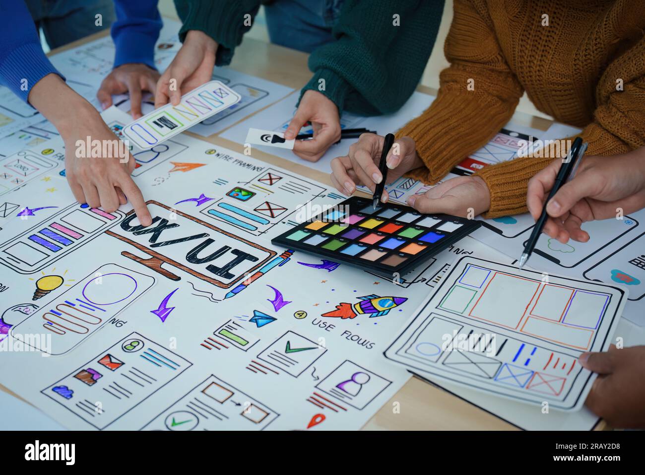 Team of Creative Web, Graphic Designer planning for mobile phone ...