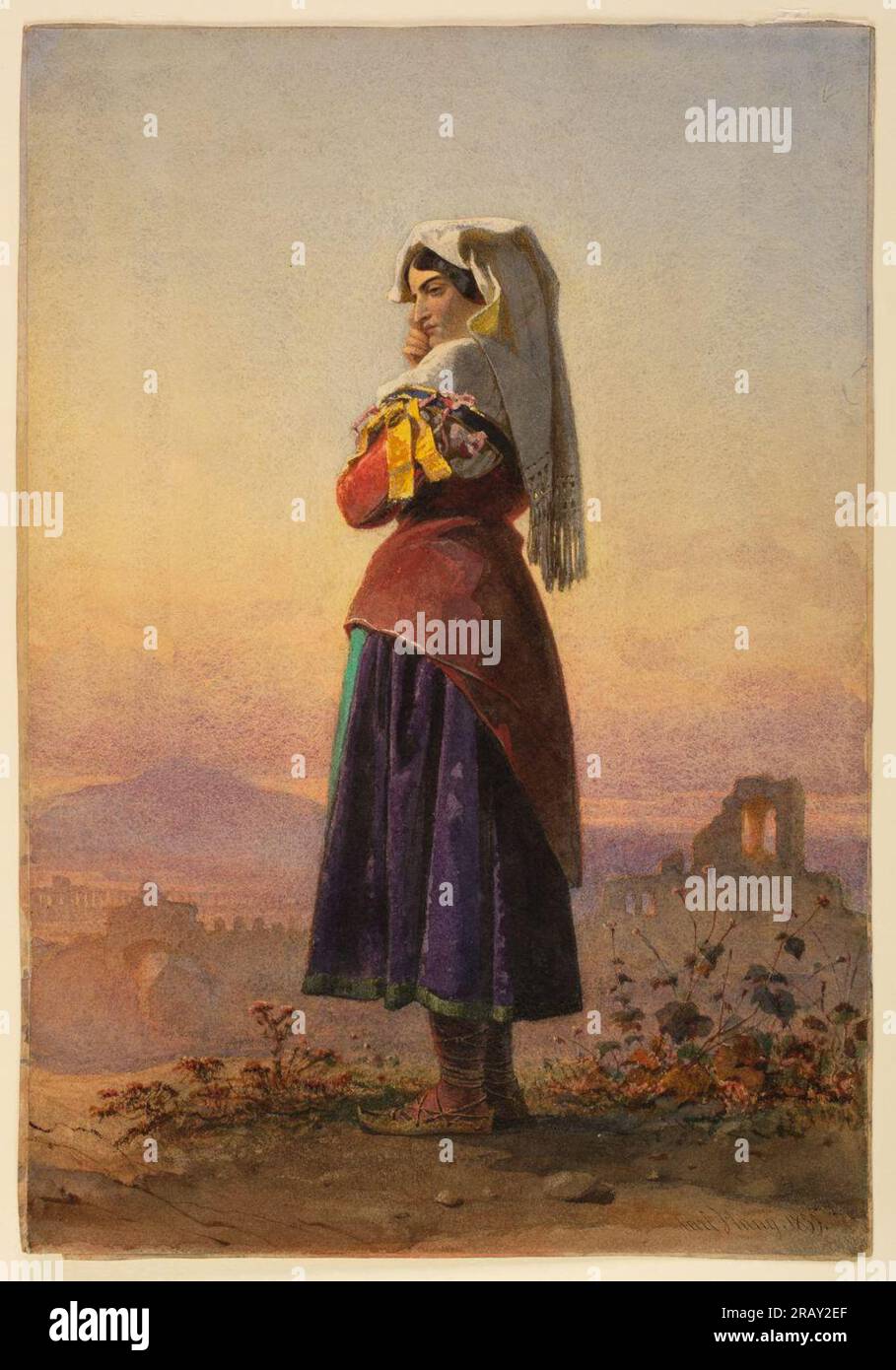 Italian peasant girl in a landscape 1859 by Carl Haag Stock Photo - Alamy