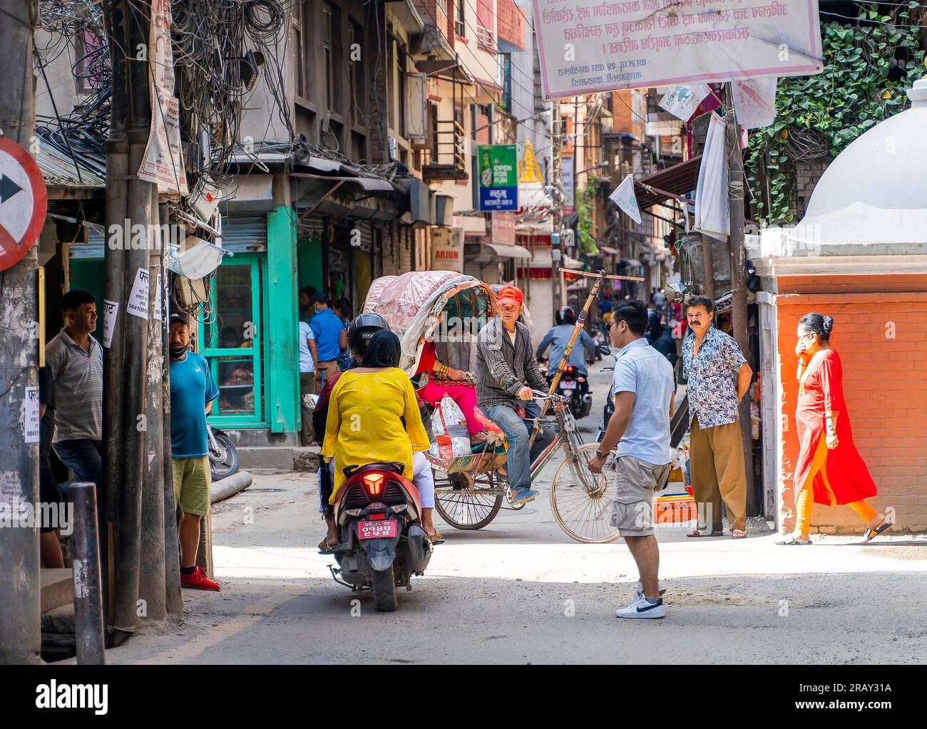 Kathmandu, Nepal - August 12, 2022: People on the busy street of Thamel ...