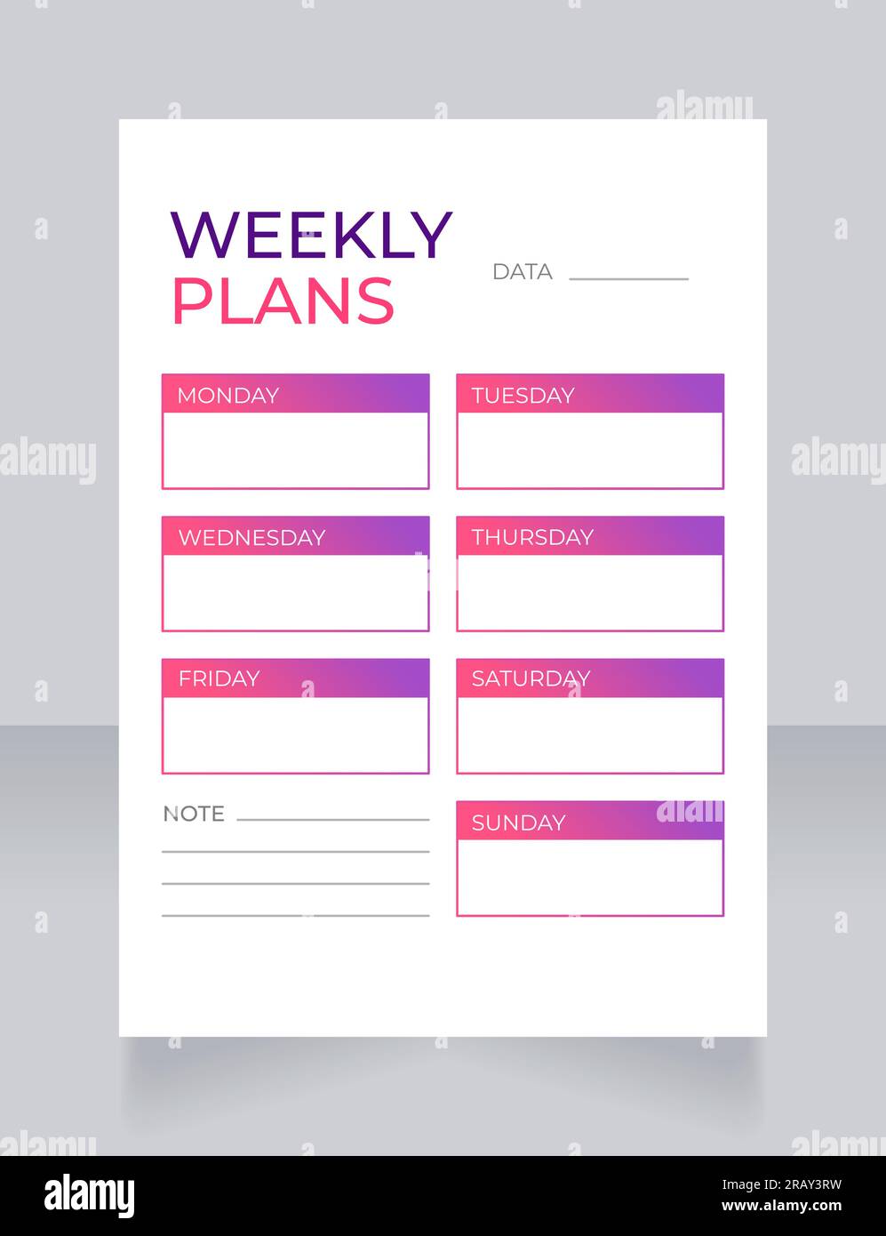 Weekly physical activities planner worksheet design template Stock ...