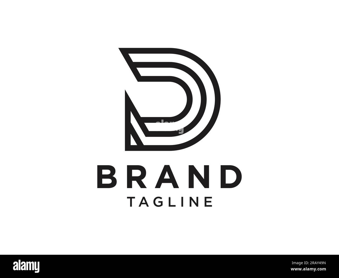 Abstract Initial Letter D Logo. Black Shape Double Lines Origami Style isolated on White ...