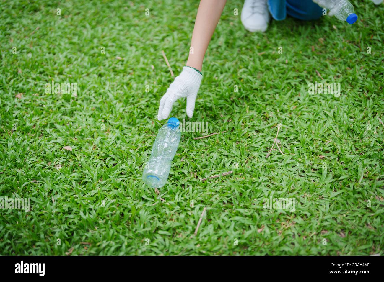Multiethnic volunteers donate their time holding black garbage bags to ...