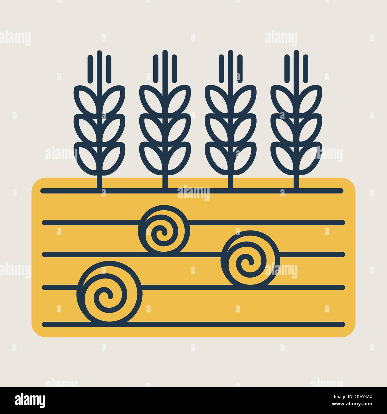 Ears of Wheat, Barley or Rye on field and round hay bales icon ...