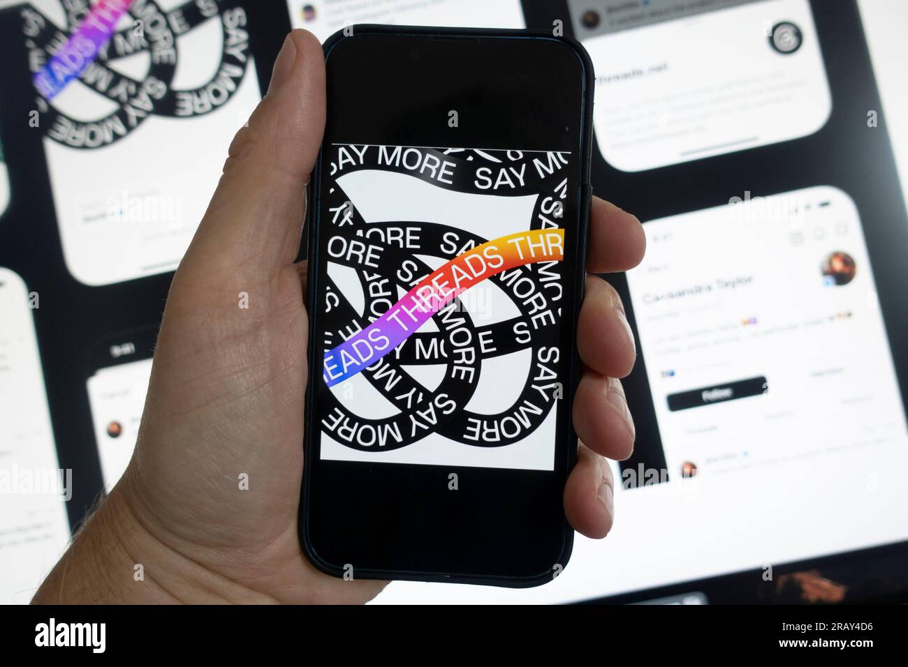 Edinburgh, UK,. 6th July 2023. Detail of Threads app logo on smart ...