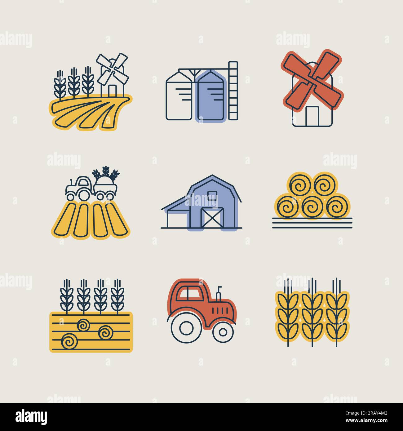 Farm Field isolated icon set. Agriculture sign. Graph symbol for your ...