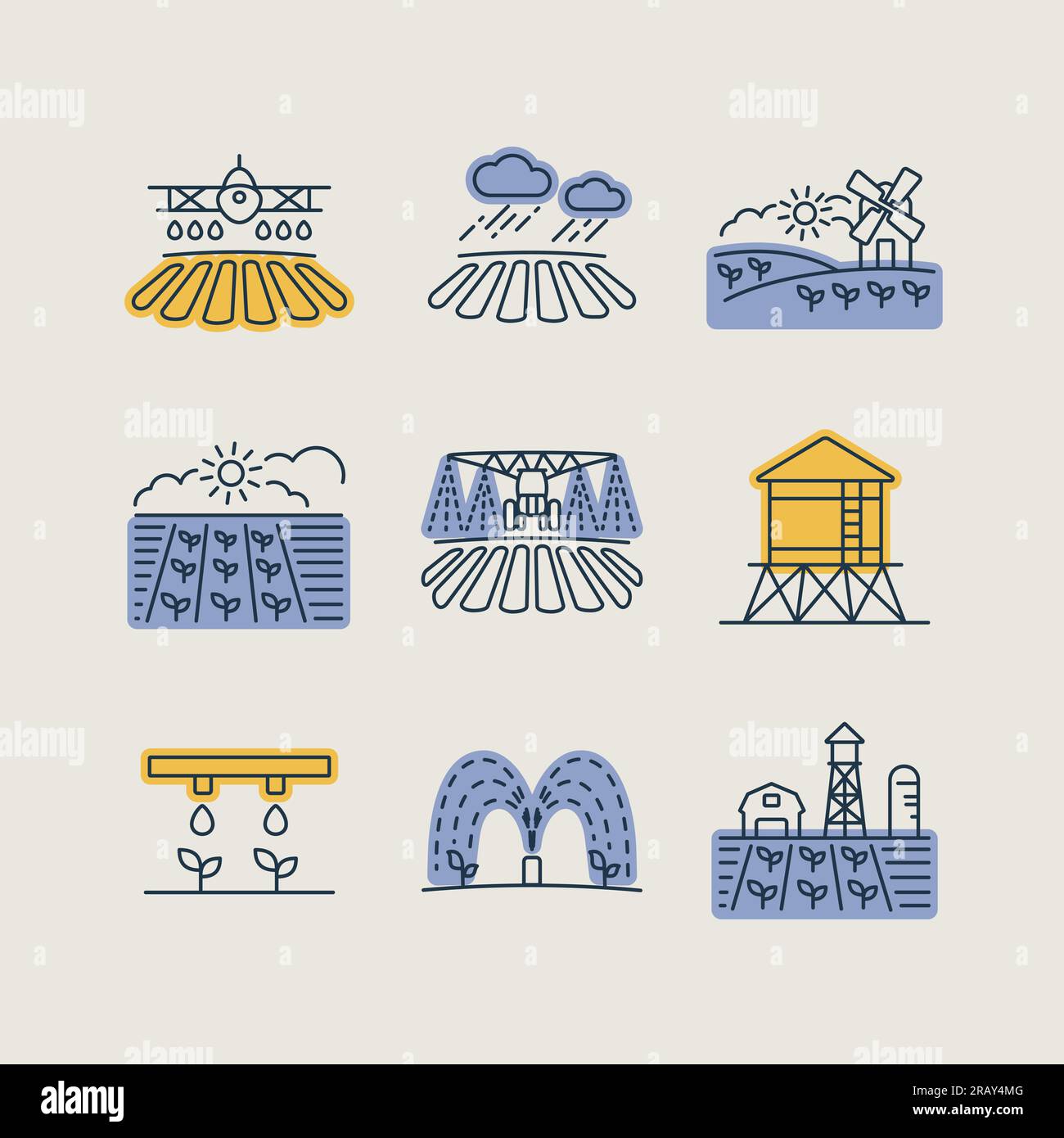 Farm Field isolated icon set. Agriculture irrigation sign. Graph symbol ...